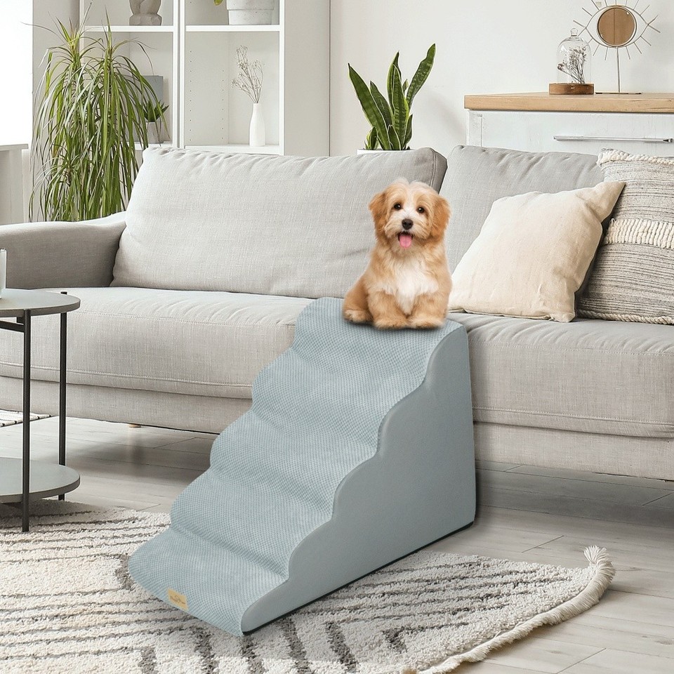 Curved Dog Stairs Ramp for High Beds 5-Step Extra Wide Dog Cats Steps ...