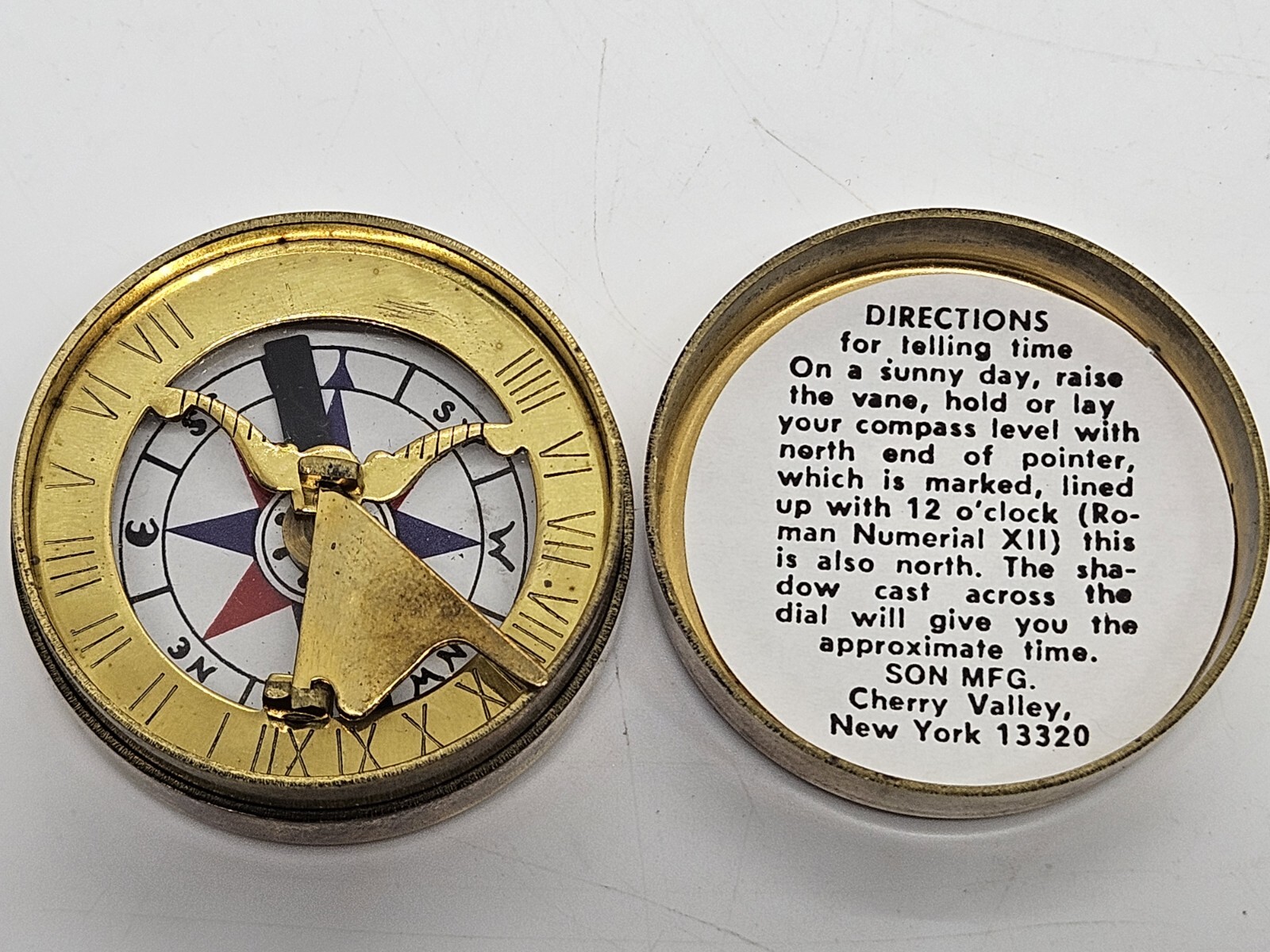 Vintage Son Mfg. Co. New York USA Brass Cased Navigational 'SUN' Pocket ...