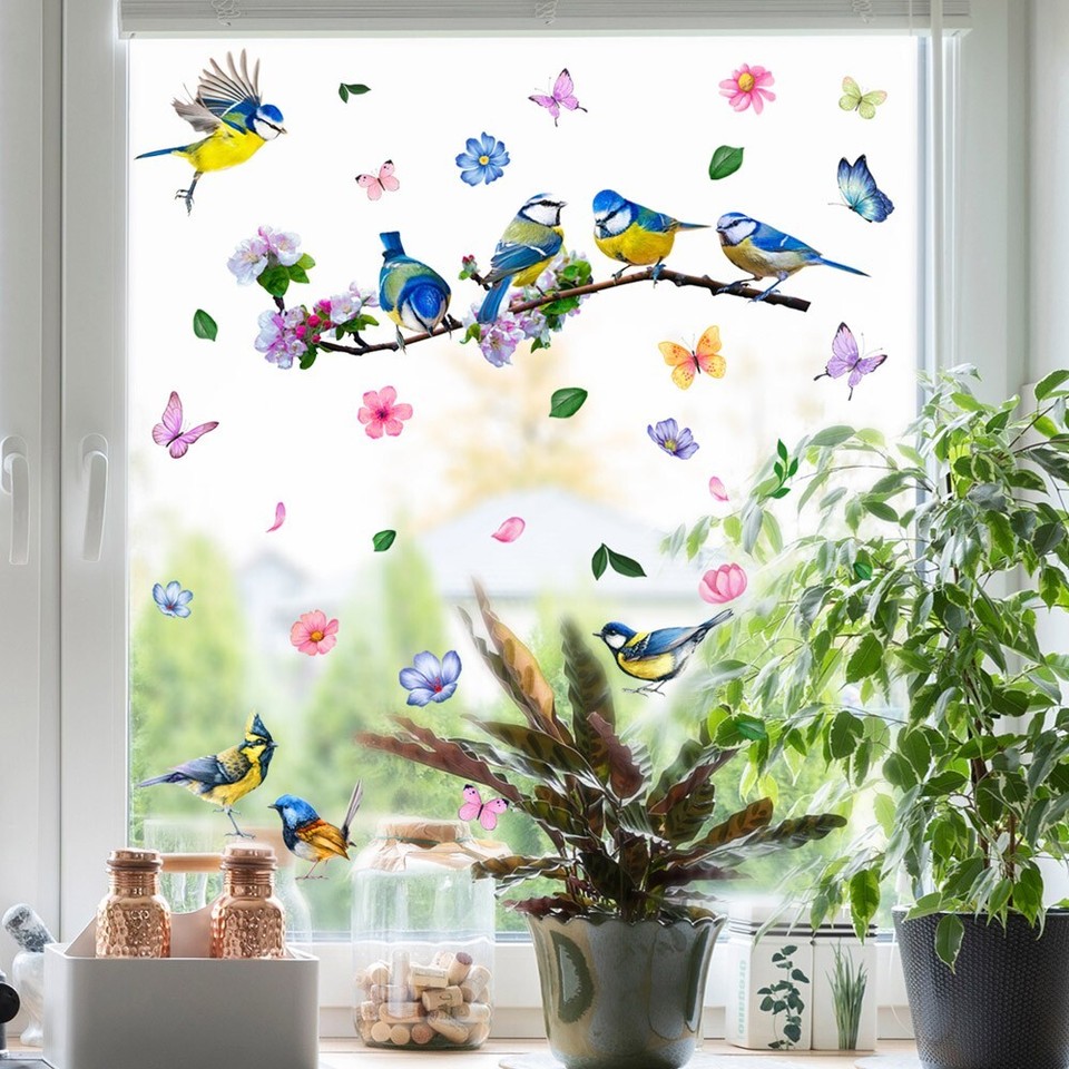 Colorful Flower Window Clings Non Adhesive Vinyl Stickers Glass Decals ...
