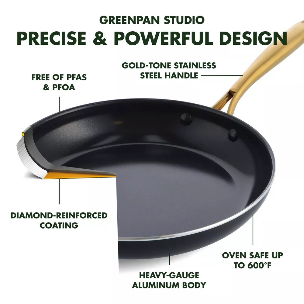 GreenPan Studio 12" Ceramic Nonstick Covered Aluminum Fry pan Black ...