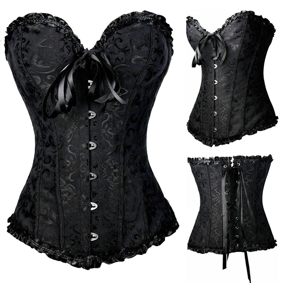 Plus Size Overbust Lace Up Corset Bustier Tops Lingerie Waist Cincher ...