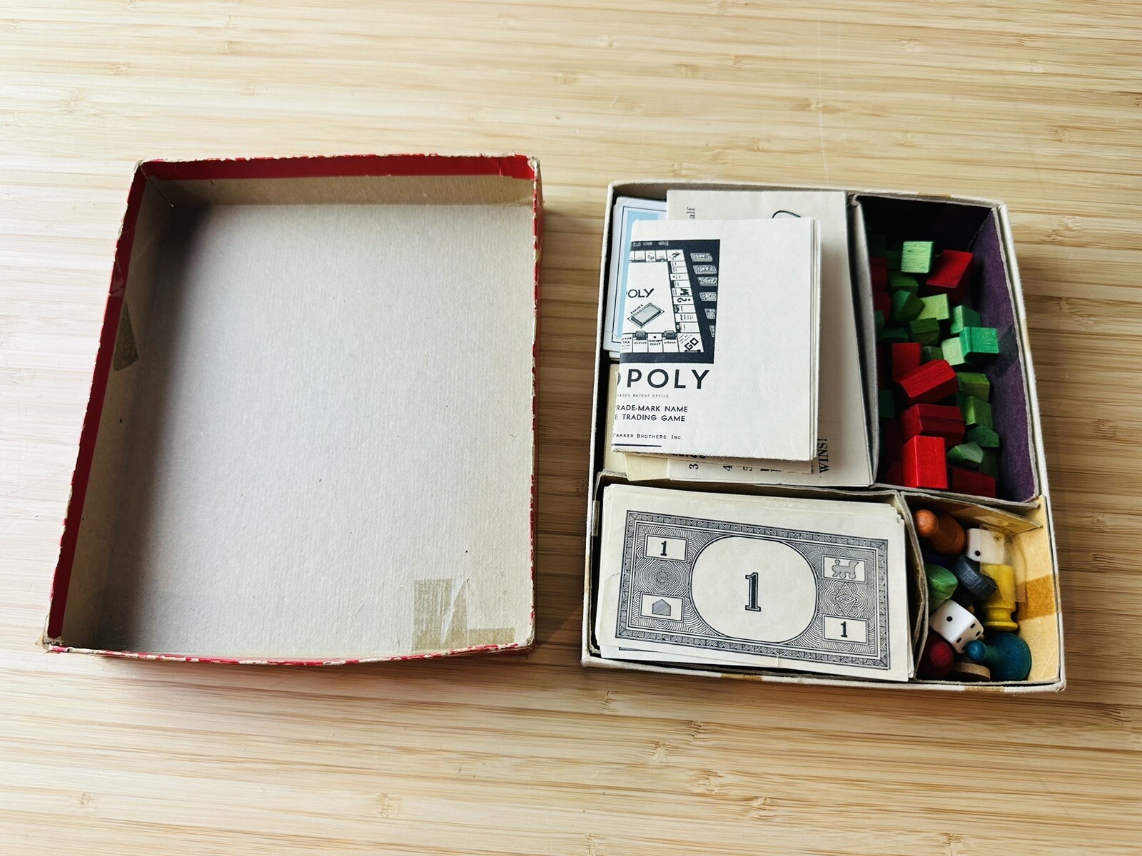 Vintage 1952 Monopoly Popular Edition Game Patent Red Box COMPLETE w/o ...