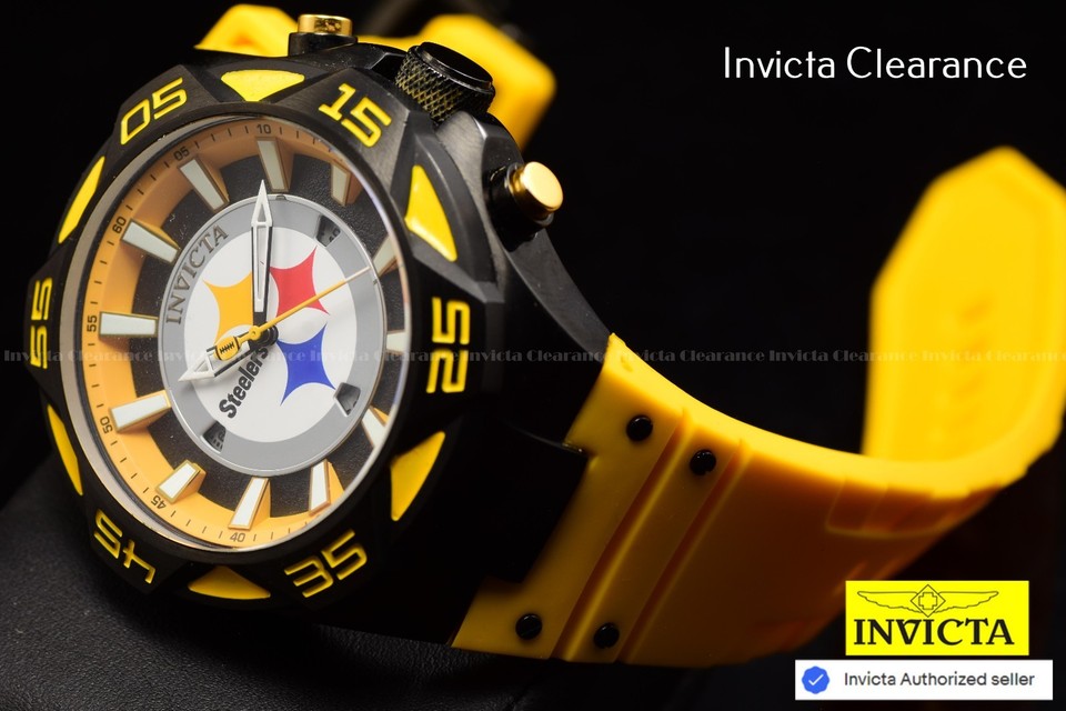 Invicta Men's NFL PITTSBURGH STEELERS Chronograph Black Dial Yellow SS ...