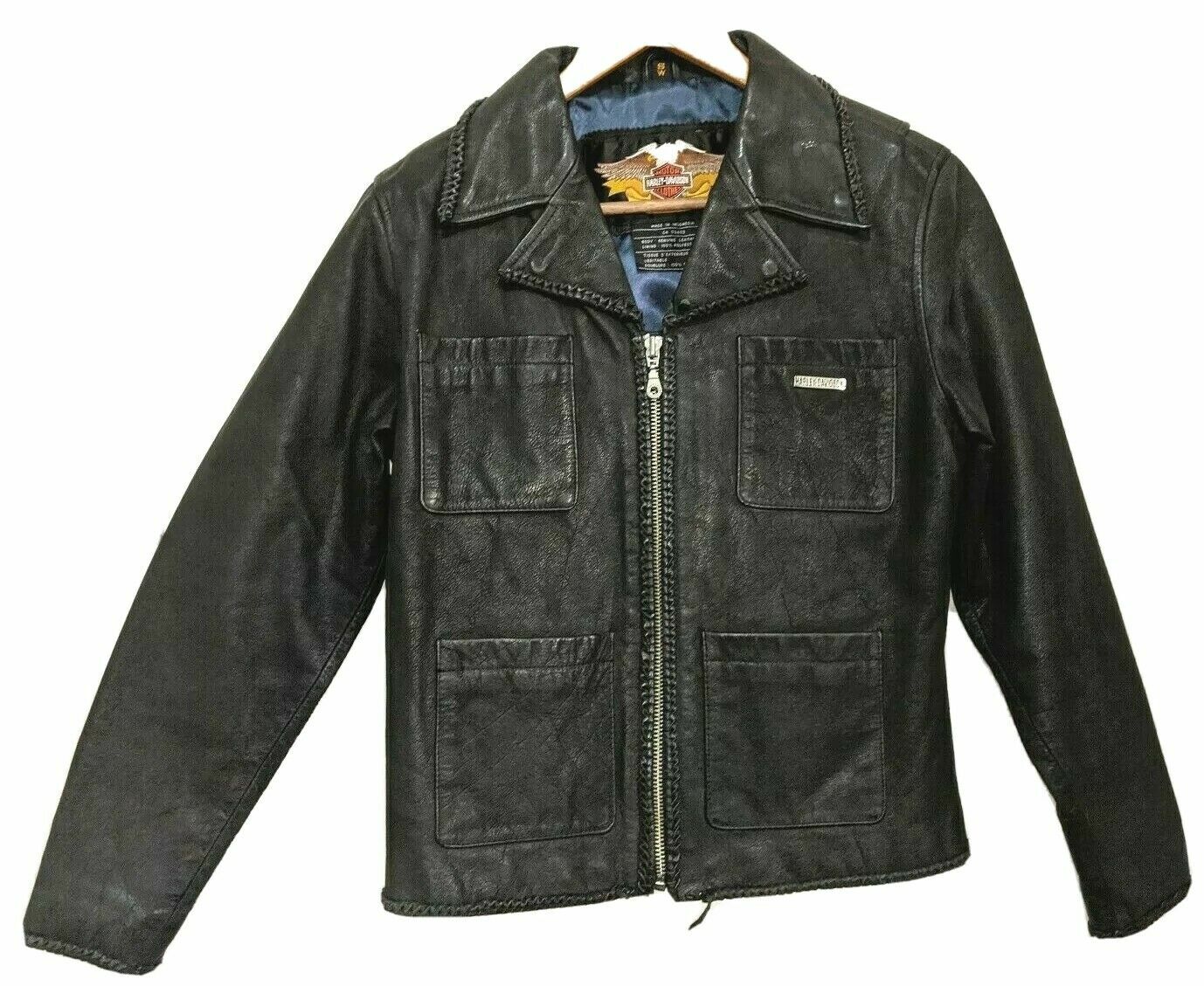 ⭐Harley Davidson Black Leather HD Riding Jacket w/ Br… - Gem