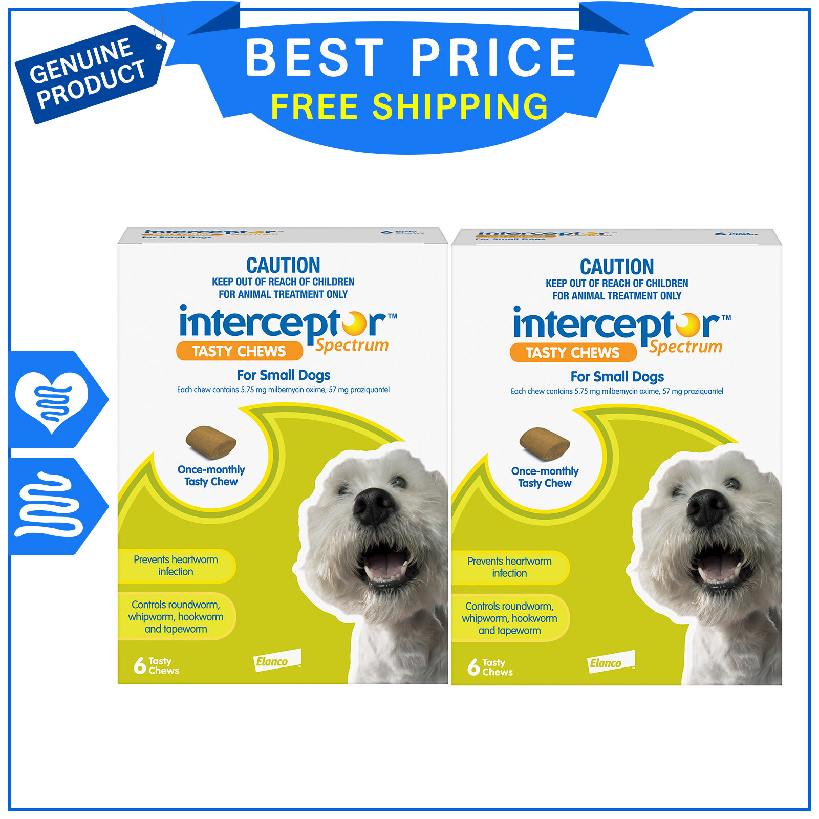 Interceptor Spectrum for Dogs 12 chews Monthly Heartworm treatment Long ...