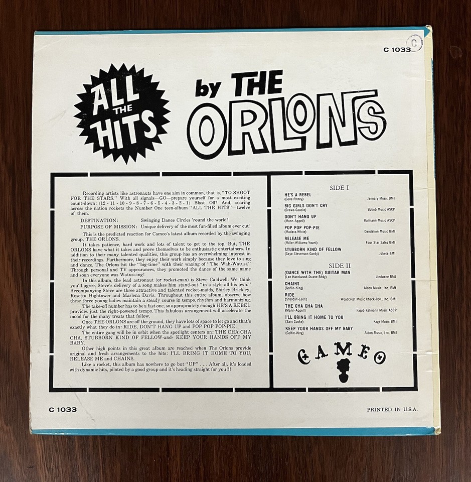 The Orlons LP All the Hits Cameo LP Early Rock Vinyl All the Hits Cameo ...