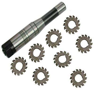 8pcs Involute DP16 HSS Gear Cutter + 1pc 7/16 Inch 22mm R8 Shank Arbor ...