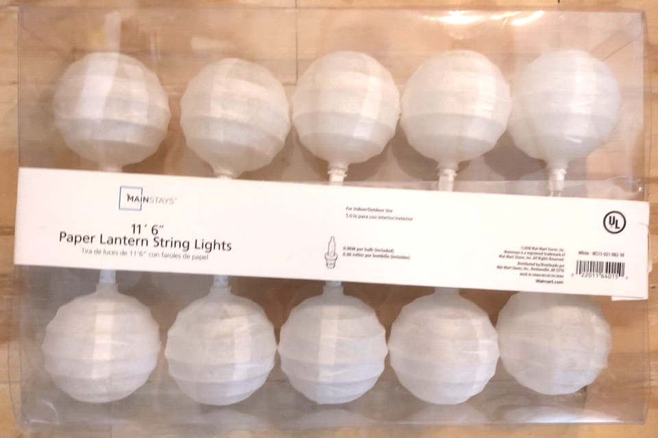 Mainstays Paper Lantern String Lights 11' 6" White Color 10 Lanterns ...