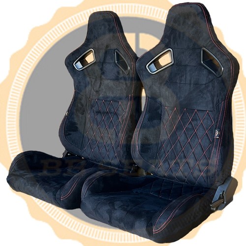 BB6 RS Black Suede Alcantara Red Diamond Stitch Reclining Bucket Sports ...