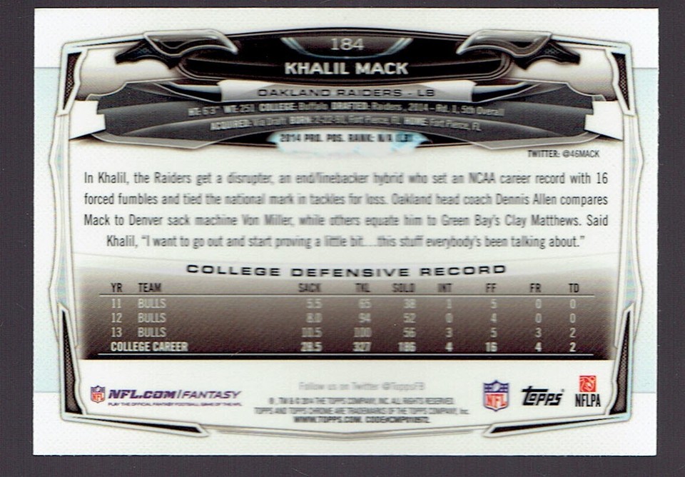 2014 Topps Chrome Khalil Mack Rookie RC Football Card | eBay