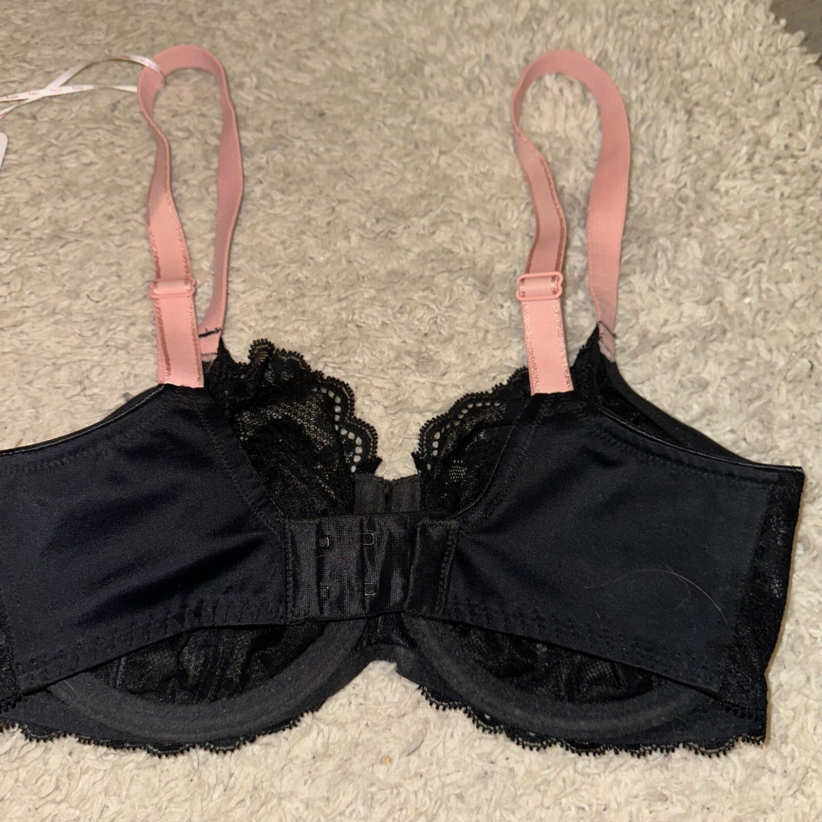 Freya Lace Offbeat Underwire Side Support Bra Black Pink Straps Size US 30G