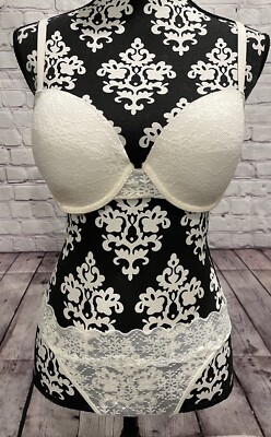 VTG La Senza White Snowflake REMIX Padded Underwire Bra 38C & Thong XL ...