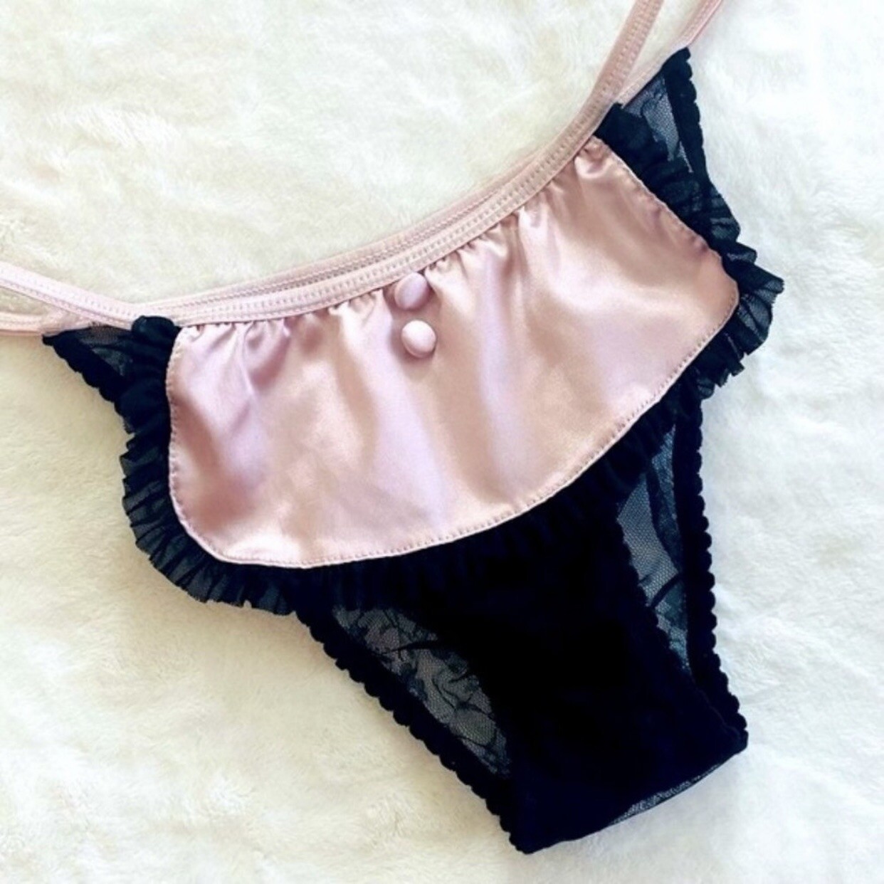 Y2K Victoria’s Secret Silky Pink Satin Lace Apron Pan… - Gem