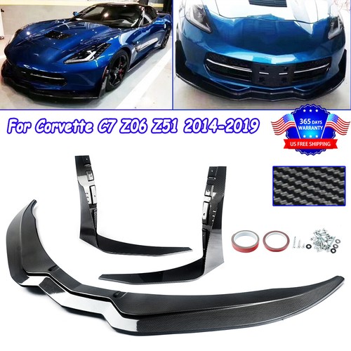 Carbon Fiber Look Front Lip & Winglets For Corvette C7 Z51 Z06 Stage 3 ...