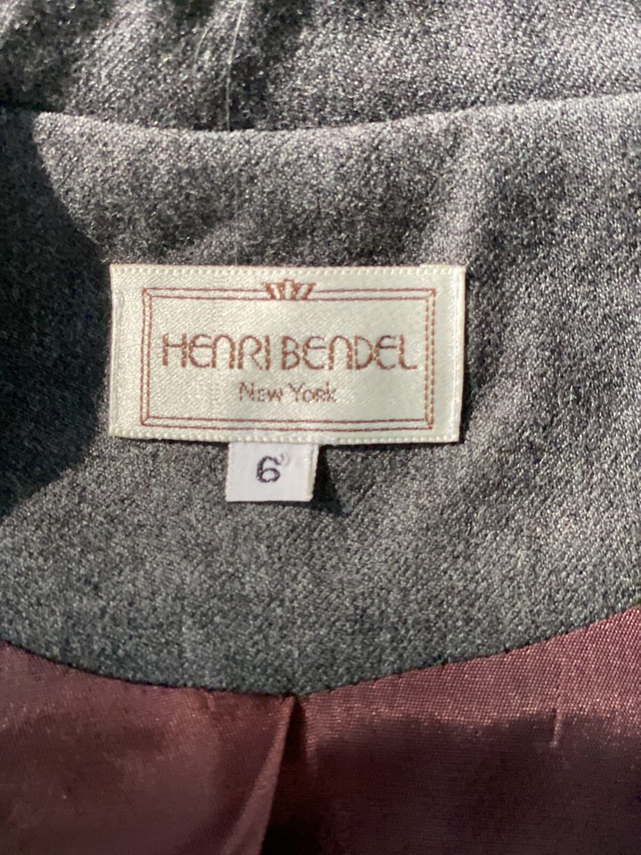 Henri Bendel Vintage Gray Wool black velvet collar Blazer Jacket Size 6 ...