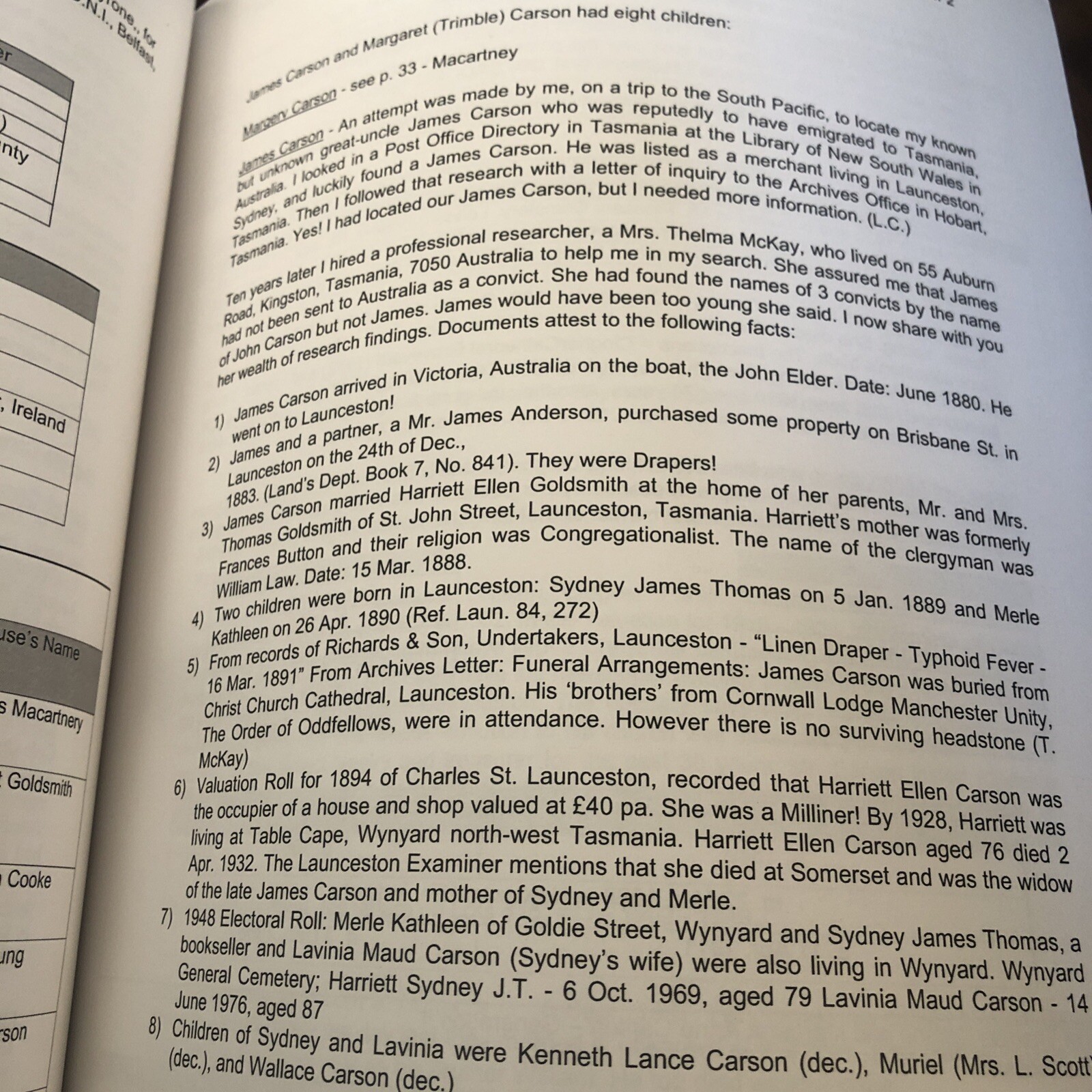 Family History of Joseph Carson Cormore Ireland Macartney Cooke Sawyers ...