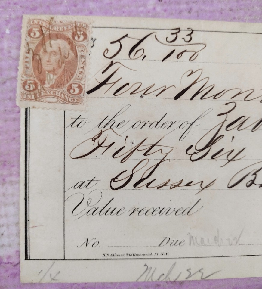 1862 Bank Check Promissory Note Antique Ephemera Sussex Bank Newton NY ...