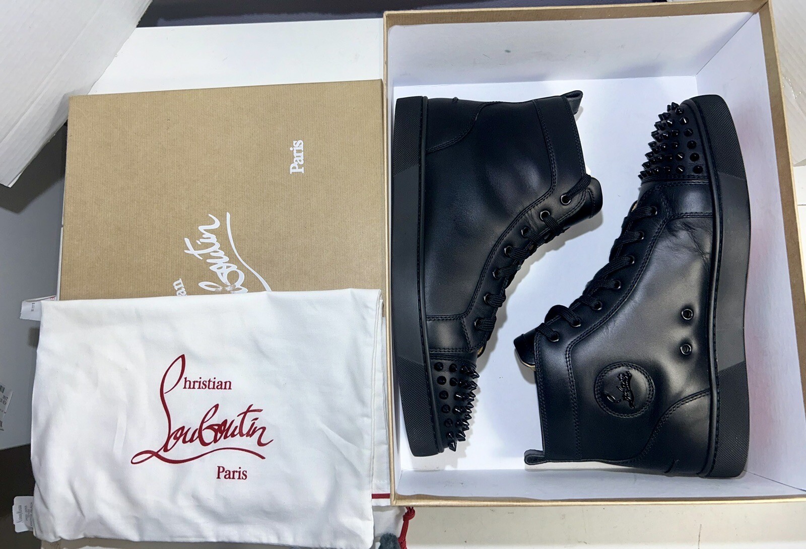 Size 12 - Christian Louboutin Louis Spikes Flat Calf Blue - 1151061 for ...