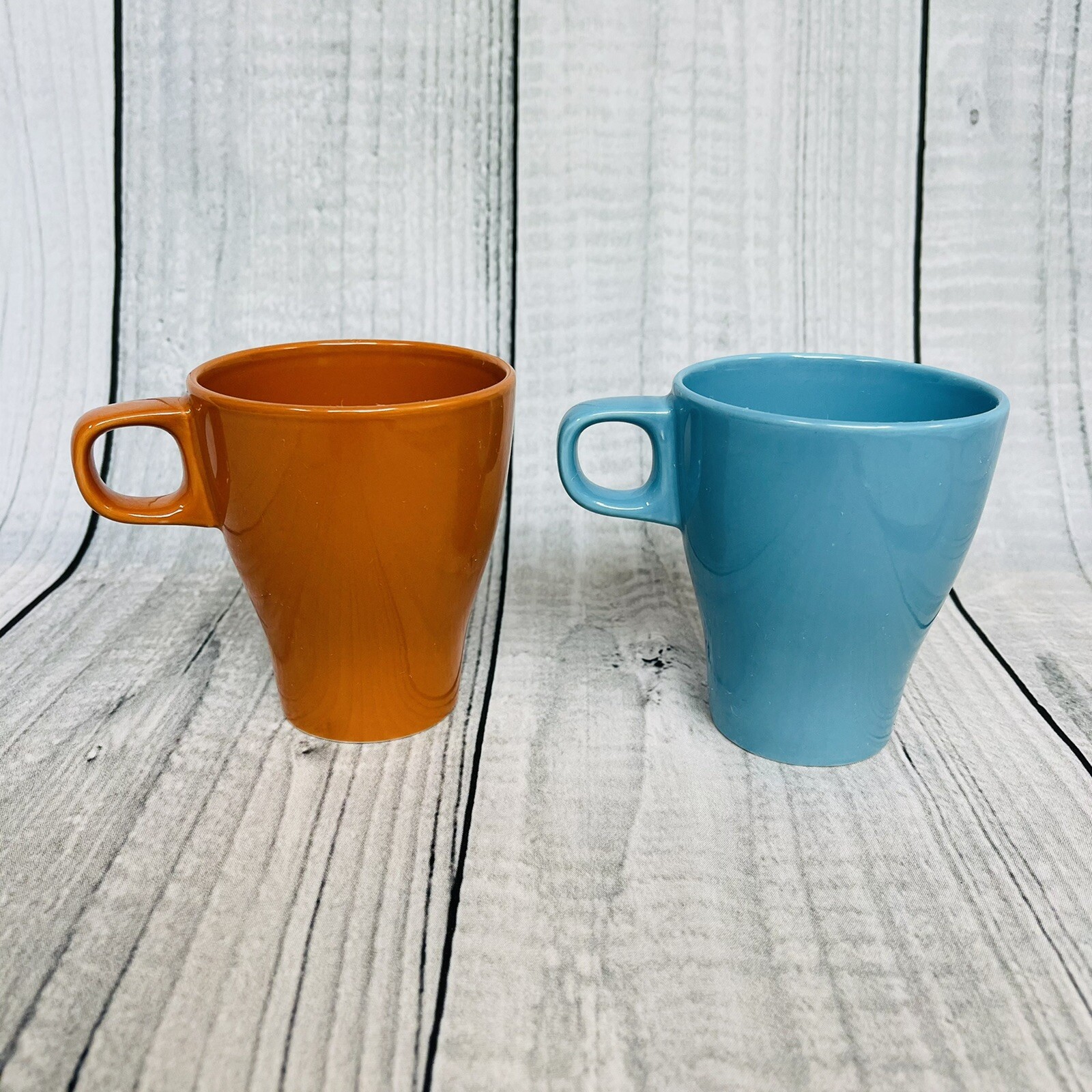 2 IKEA Stacking Fall Coffee Mugs Aqua Teal Blue & Burnt Orange 8oz Hot ...
