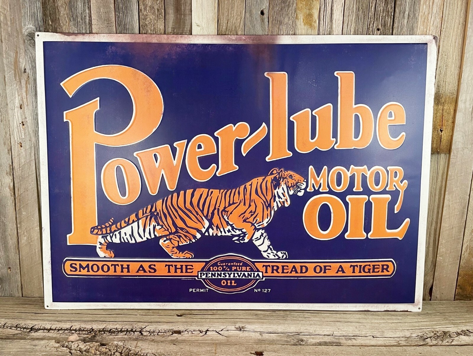 Power-Lube Pennsylvania Tiger Motor Oil Embossed Domed Large 26" Metal ...