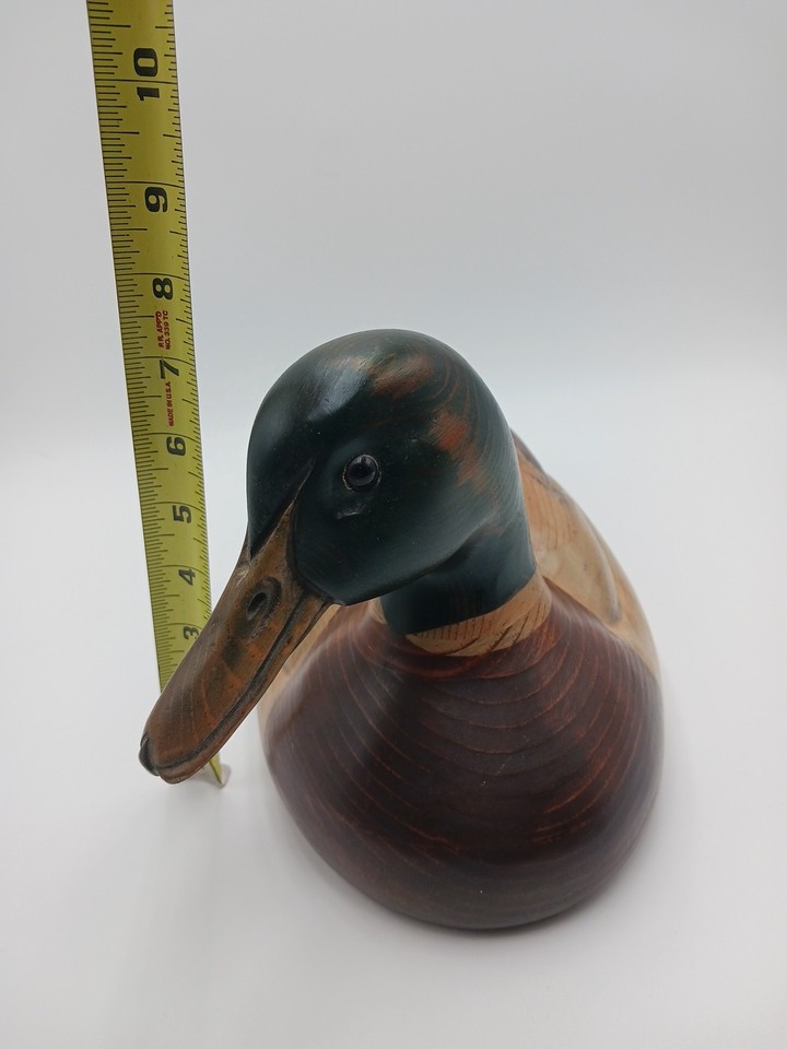 Tom Taber Signed Wooden Mallard Duck Decoy 15” w/ Glass Eyes Hunting ...