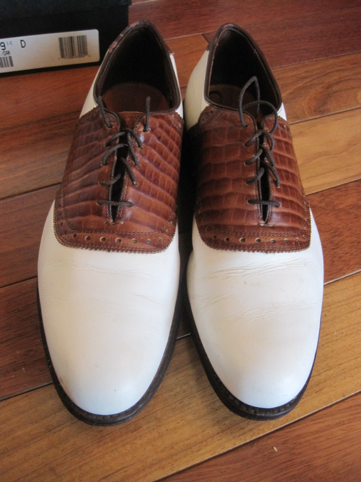 VINTAGE ALLEN EDMONDS USA ABERDEEN WHITE CROC SADDLE GOLF SHOES Size 9. ...
