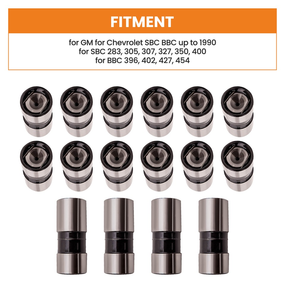 16 Hydraulic Flat Tappet Lifters for Chevrolet Small Block & Big Block ...