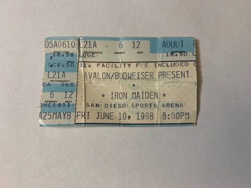 Rare Vintage Iron Maiden Concert Ticket Stub June 1988 80s Heavy Metal ...