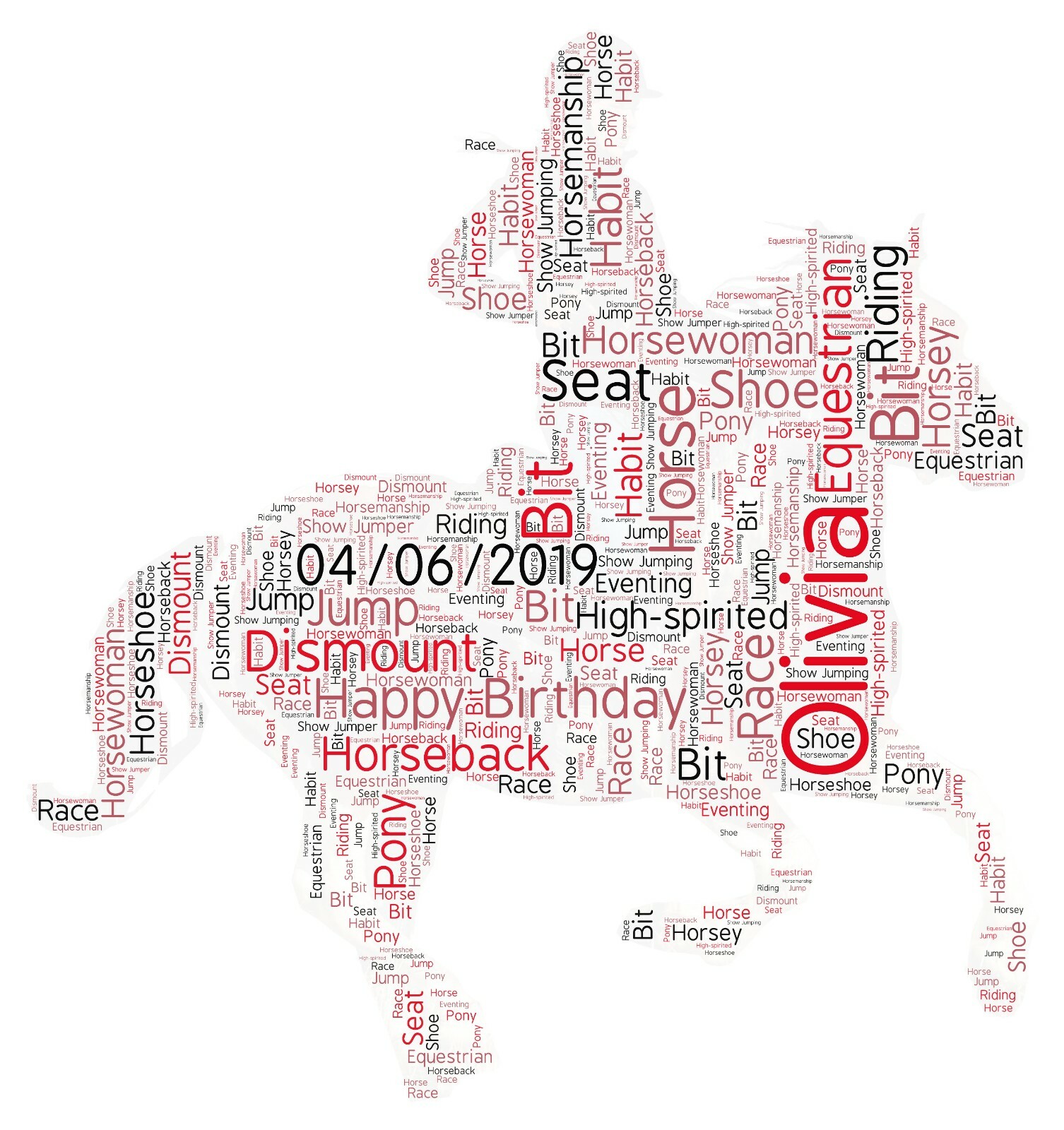 Personalised Word Art Print Horse Riding Race Ride Birthday Gifts for ...