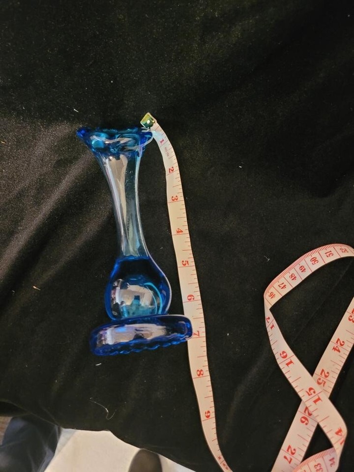 Aqua Blue Glass Swung Bud Vase 7” Tall Ruffle Edge With Bubbles In Base ...