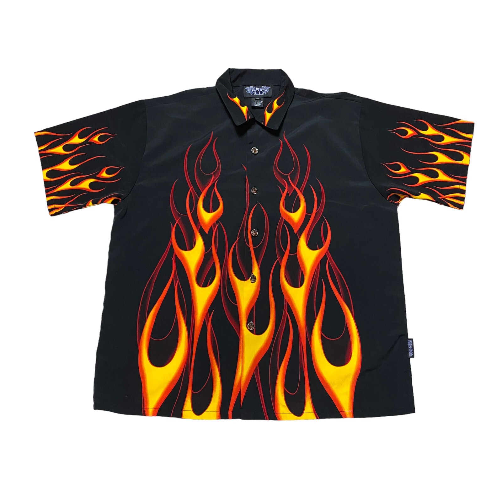 Vintage Silver Point Flames Hot Rod ButtonDown Shirt … - Gem