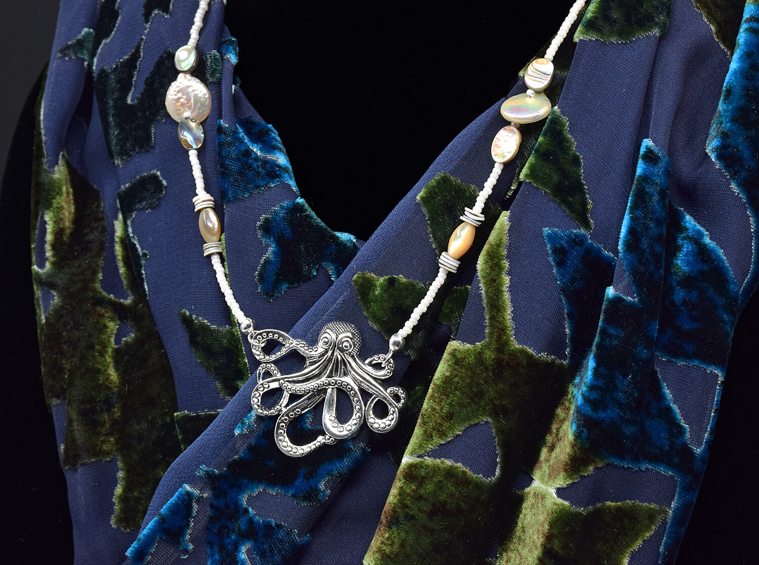 Reiki Charged Octopus Pendant Beaded Necklace W/Freshwater Pearl ...