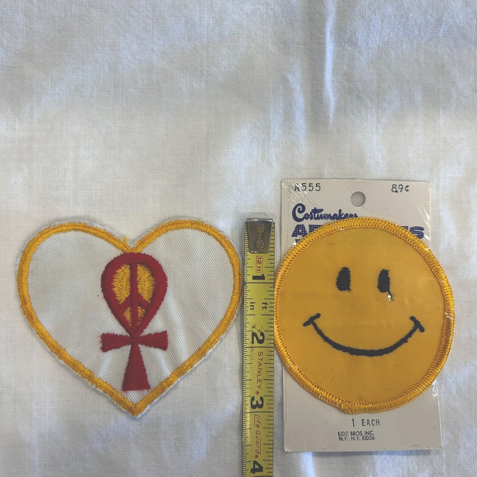 Genuine 1970s 2 Sew On Patches - Ankh & NIP Yellow Smiley Face ...