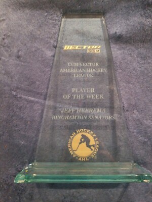 Jeff Heerema player of the week Award Etched Glass Binghanton Senators ...