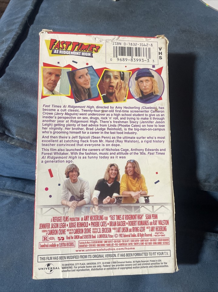 Fast Times at Ridgemont High VHS 1999 Video Tape Classic Teen Comedy ...