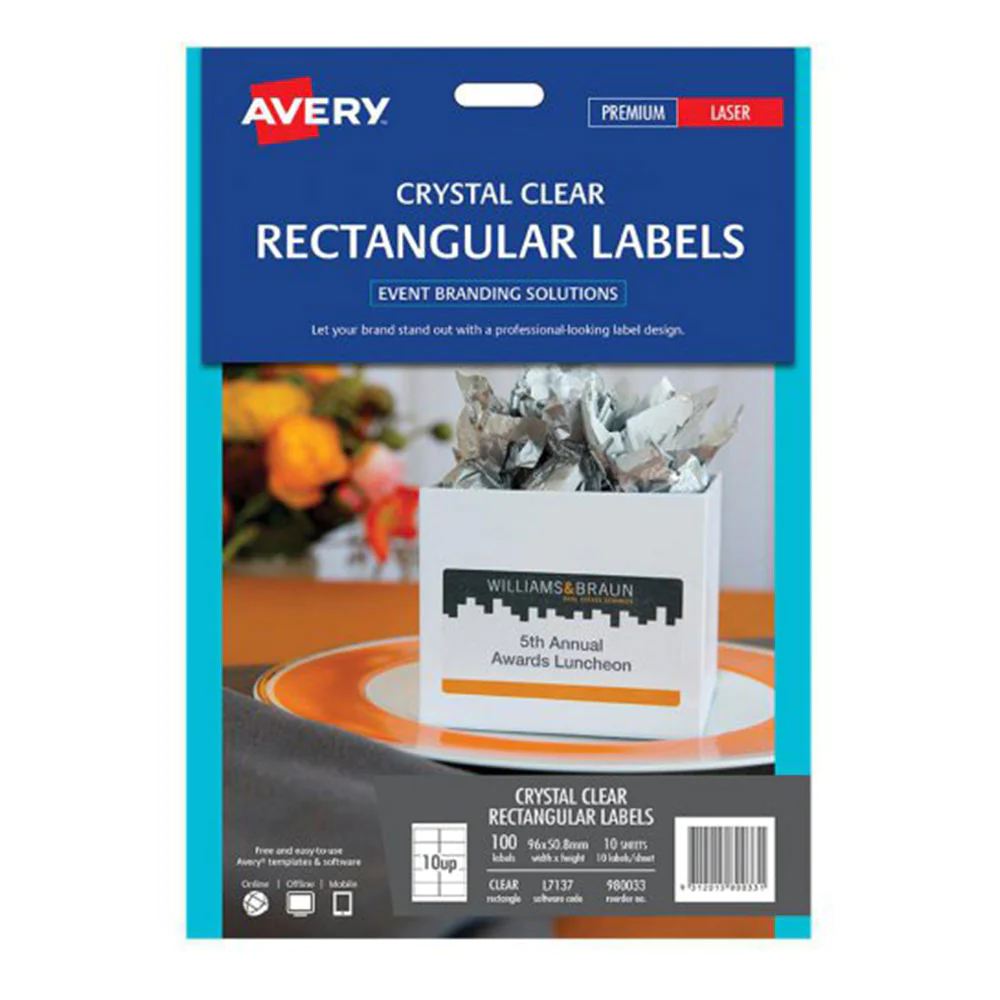 Avery Clear Rectangle Event and Branding Label Permanent 10 Pieces ...