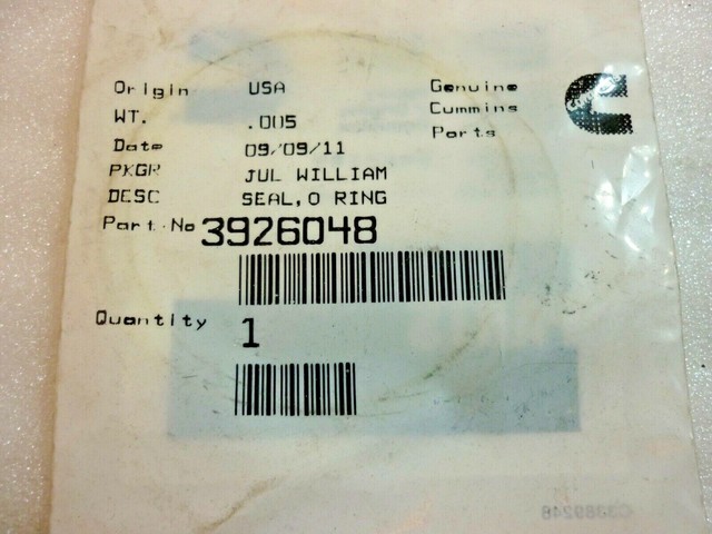Genuine Cummins 3926048 Seal O Ring for sale online | eBay