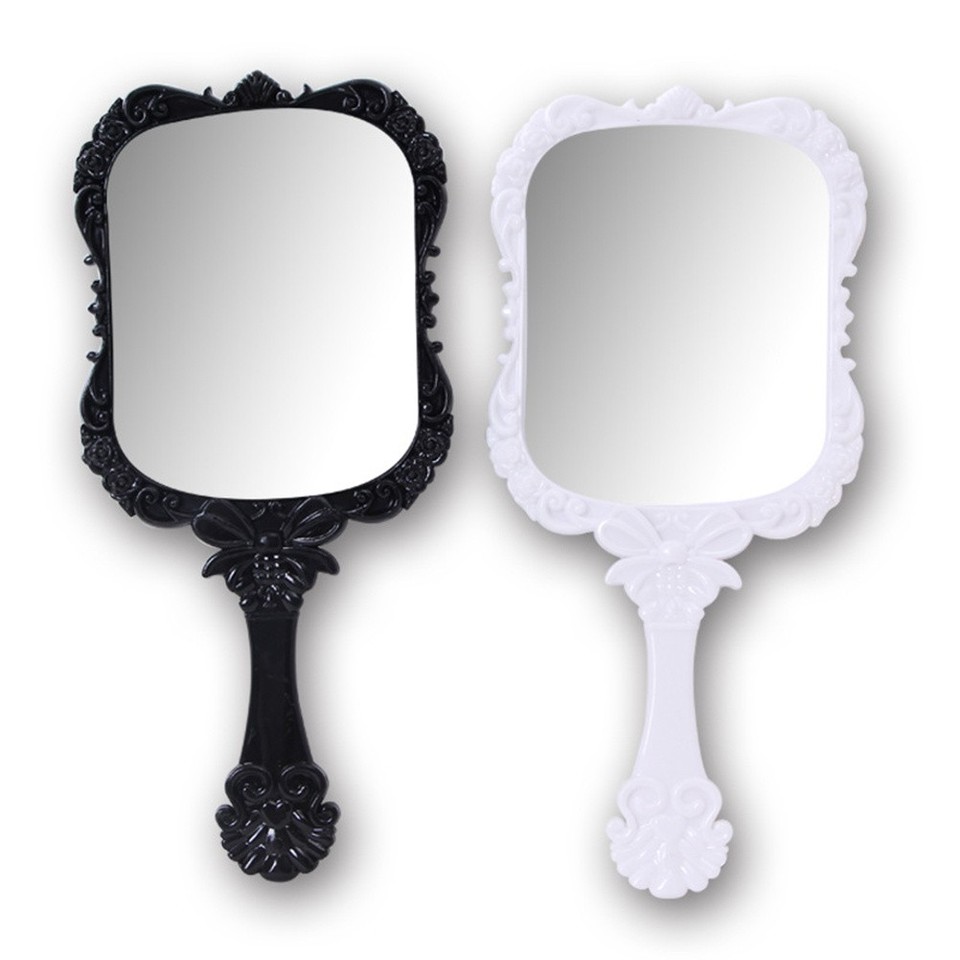 2PCS Square Handle Makeup Mirror Stylish Pattern Mirror Plastic Printed ...