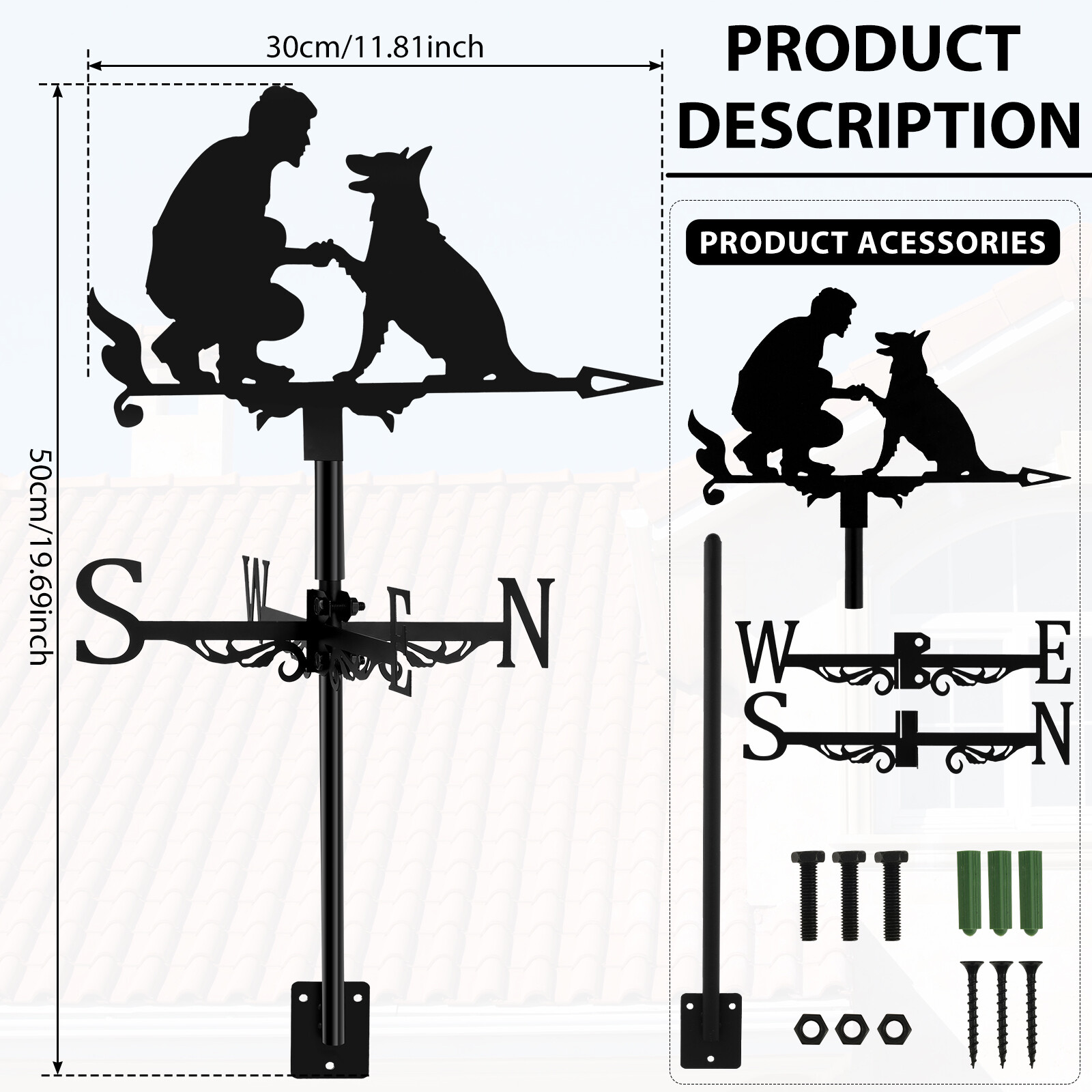 Weather Vane Heavy-Duty Metal Wind Direction Decorative Creative Dog ...
