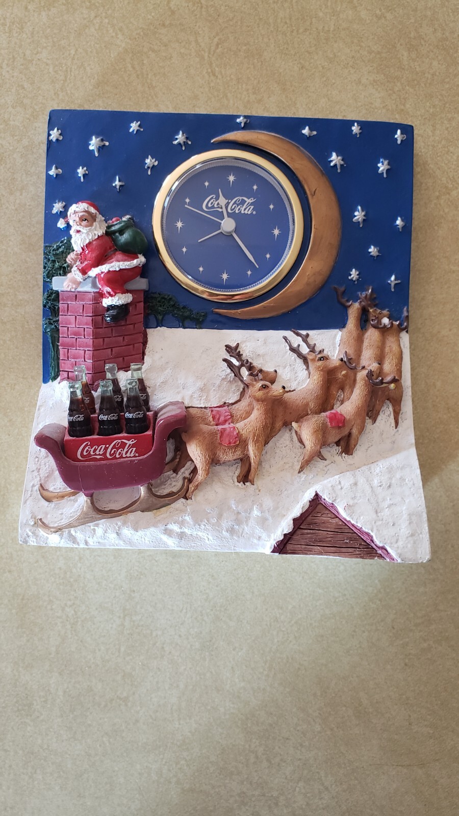 Vintage Coca-Cola Collectible Figurine Christmas Clock Santa & Reindeer ...