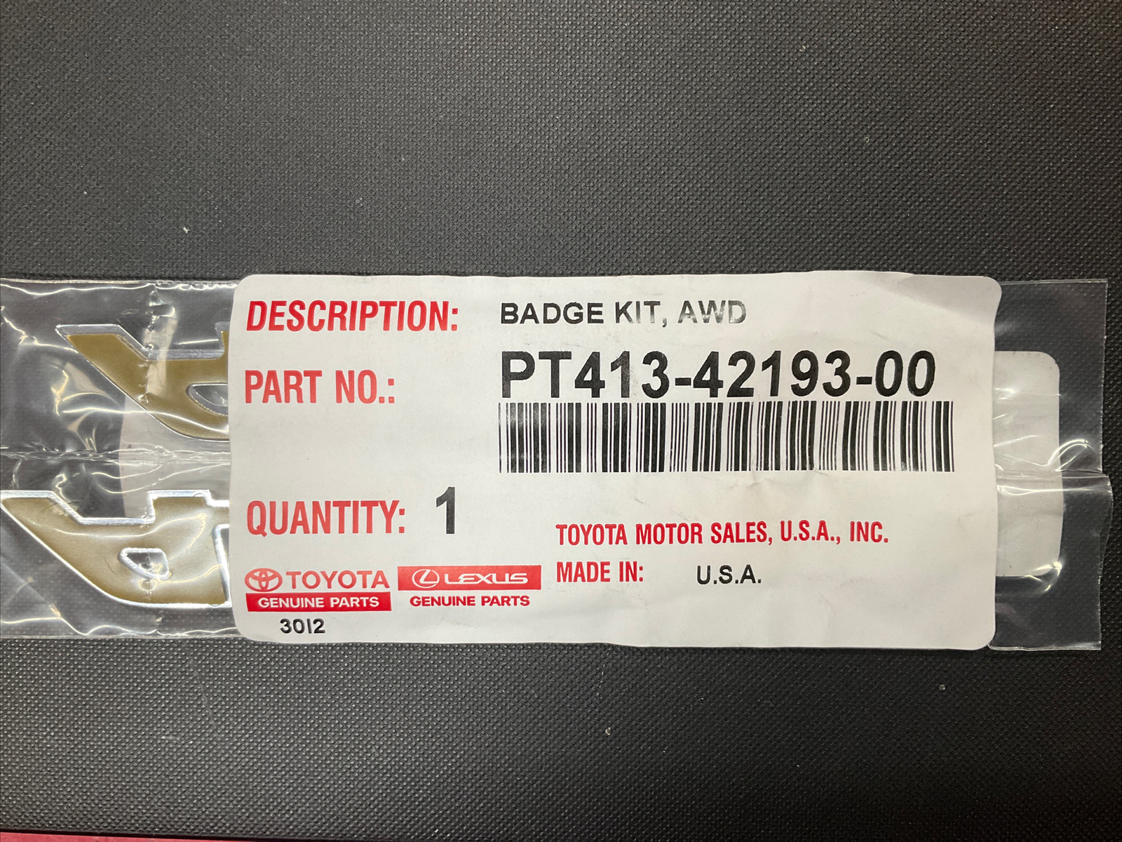 2019-2022 Toyota Rav4 AWD Emblem Genuine | PT413-42193-00 | OE | Left ...