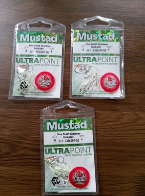 3 Mustad Glow Green Slow Death Hooks Size 4 Intense Crawler FREE ...