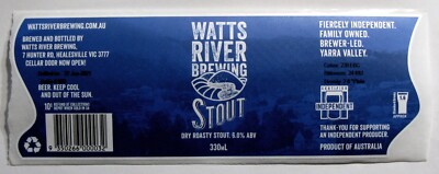 Watts River Brewing STOUT beer label AUSTRALIA 330ml STICKER style 2021 ...