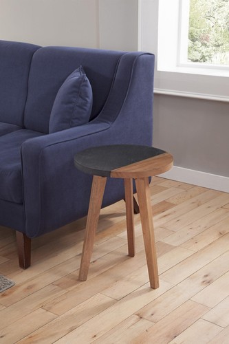 Caspian Slate/Natural Matte Finish Round Accent End Table with Brown ...