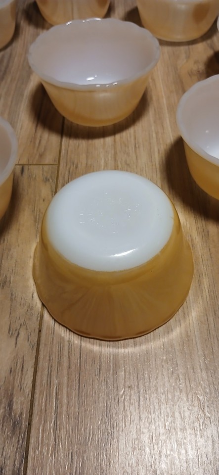 9 Fire King Peach Lustre #424 6oz Ramekins Scalloped Milk Glass Custard ...