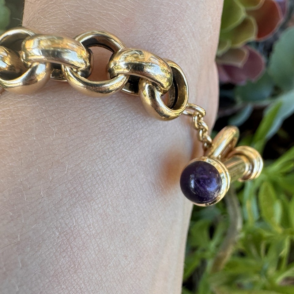 Vintage Italy 14k Yellow Gold Oval Link Bracelet Toggle Clasp With ...