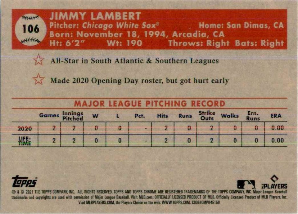 2021 Topps Chrome Platinum Anniversary Jimmy Lambert RC Chicago White ...