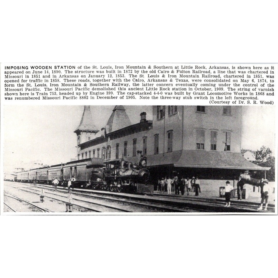 Imposing Wooden Station Little Rock AR 1960 Railroad Book Plate Print ...