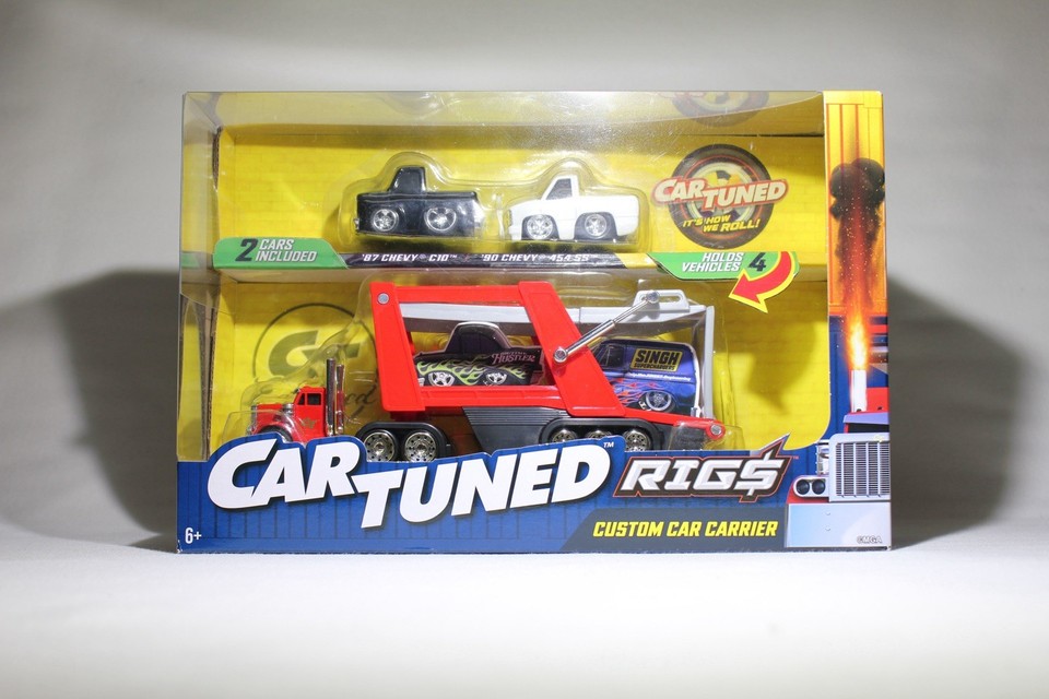 Car Tuned Rigs Custom Car Carrier w/ 2 Cars ‘87 Chevy C10 & ‘90 Chevy ...