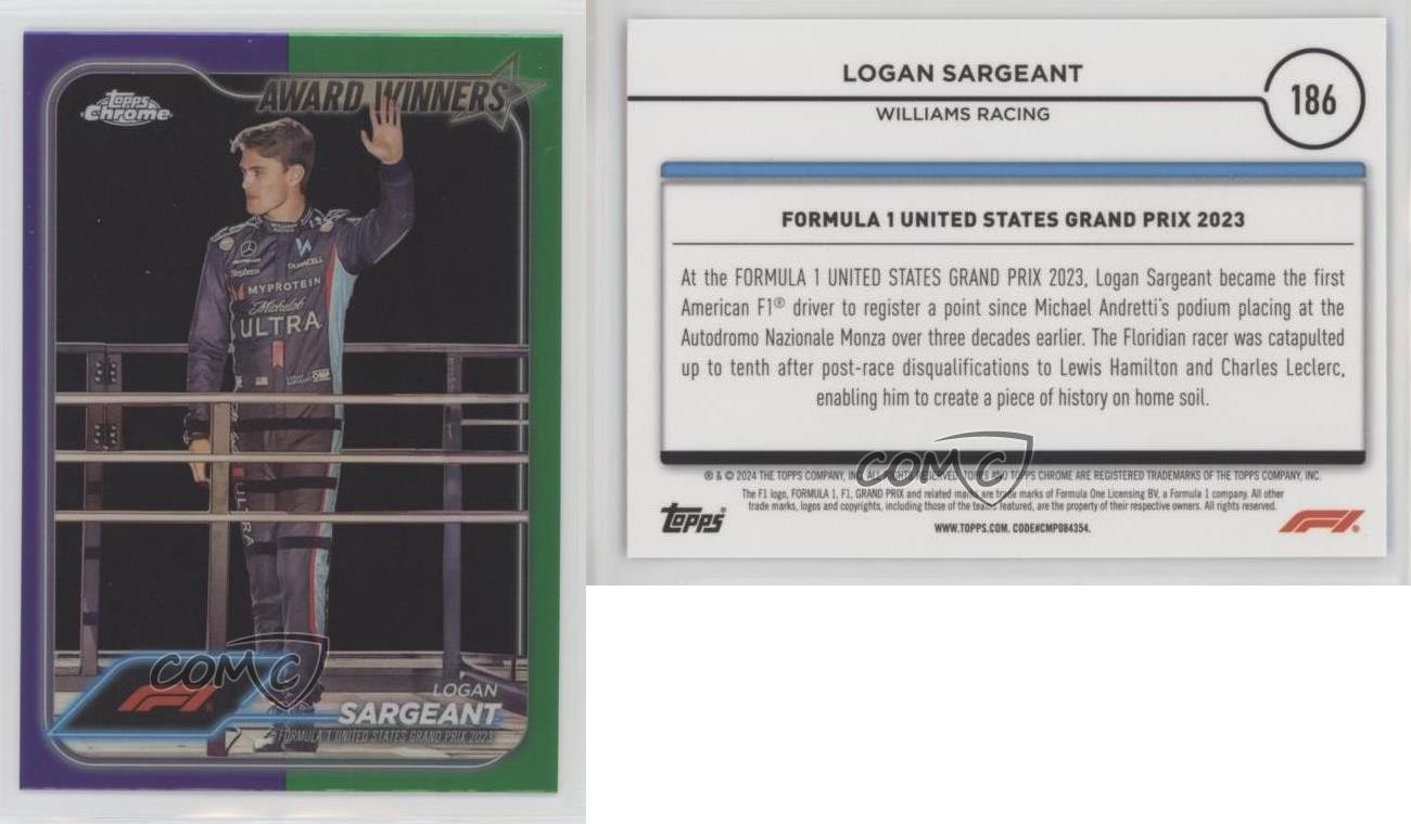 2024 Topps Chrome Formula 1 Purple & Green Refractor Logan Sargeant ...